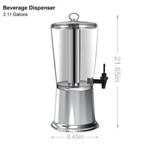 VorChef Drink Dispensers for Parties, Stainless Steel Beverage Dispenser Tea Dispenser water dispenser 2.11-GALLONS 8 Liters with Ice Container, Pure-Steel Spigot