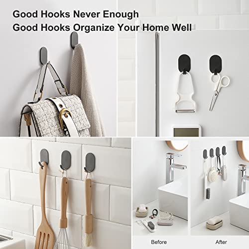 OKAKA Heavy Duty Adhesive Hooks Carbon Steel Wall Hooks for Bathroom Kitchen Home Sticky Hooks Metal Black10 Pack