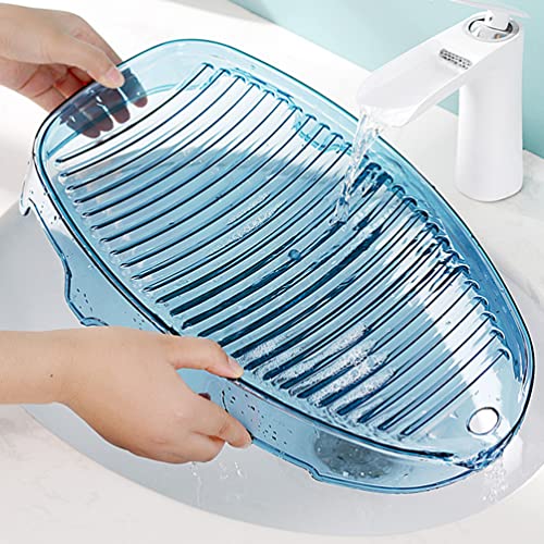 Cabilock Washing Clothes Board Transparent Thickened Washboard Anti- slip Washboard Household Hand Washing Board Underwear Washboard for Home Laundry Tool (Blue)