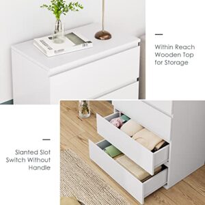 FOTOSOK 5 Drawer Dresser, Modern Storage Chest of Drawer with Large Storage Space, 23.6L x 15.7W x 39.4H Inch Bedroom Tall Nightstand Clothing Organizer Cabinet, White