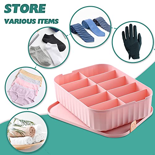 Withtoday Socks underwear drawer organizer, 10Cells or 15Cells underwear organizer Boxes for Socks, underwear organizer for drawer(10grid, PINK)