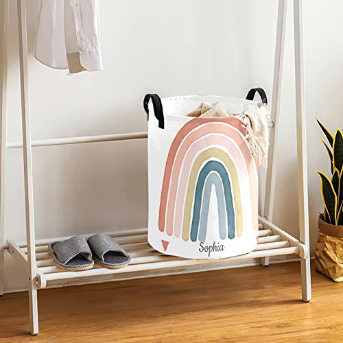 Large Storage Rainbow Colorful Personalized Tall Collapsible Laundry Basket with Name Foldable Hamper for Dirty Cloth Toys