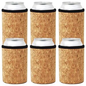 tahoebay cork can cooler sleeves (6-pack) 12oz standard and slim size insulating blanks for beer and seltzer cans (standard can)