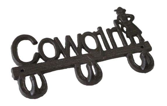 Midwest Craft House Rustic Wall Mounted Cowgirl Coat Rack with 3 Horseshoes for Hats Keys Coats Etc.