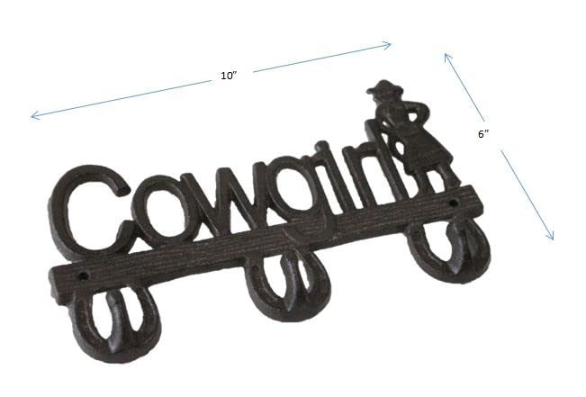 Midwest Craft House Rustic Wall Mounted Cowgirl Coat Rack with 3 Horseshoes for Hats Keys Coats Etc.