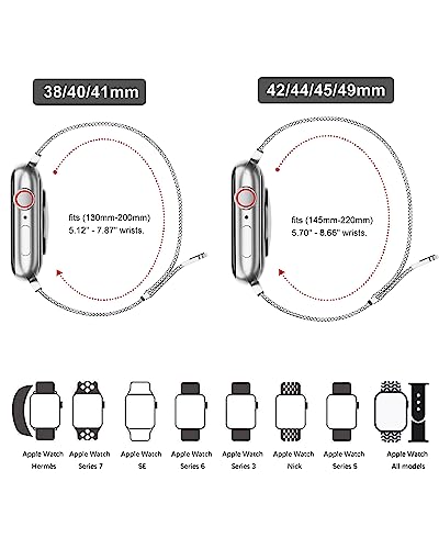 ZXCASD Metal Bands Compatible with Apple Watch Band 38mm 40mm 41mm Women Men,Silver Loop Adjustable Mesh Strap for iWatch Series 8 7 6 5 4 3 2 1 SE