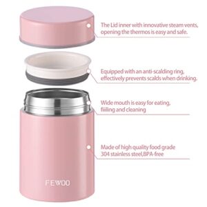 FEWOO Food Containers,13.5oz Soup Thermos+47oz Bento Box,Lunch Box with Bag for Kids Adult,Leak Proof Food Jar for School Office Picnic Travel Outdoors (Pink)