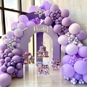 132pcs purple balloon garland arch kit, lavender light purple lilac balloons 5/10/18inch macaron pastel latex balloon for birthday baby & bridal shower wedding engagement bachelorette business celebration anniversaries graduation lgbt unicorn party suppli