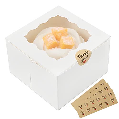 Feelfine Cake Boxes 6 Inch Bakery Boxes with Window Cookie Boxes for Strawberries Cakes Pastries Cookies