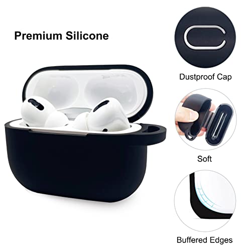 AirPods Pro Case Silicone AirPods Pro Case Cover with Keychain Cute Apple AirPods Pro Protective Case with Enameled Flower Keychain (Black)