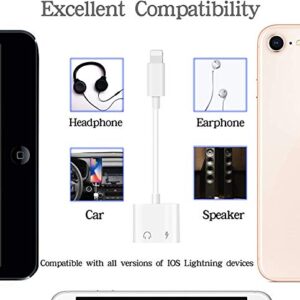 2 Pack Headphone Adapter for iPhone, Apple MFi Certified 2 in 1 Lightning to 3.5mm AUX Audio + Charger Port Splitter Dongle Adapter Compatible with iPhone 14/13/12/SE/11/Xs/XR/X/8/7 Support All iOS