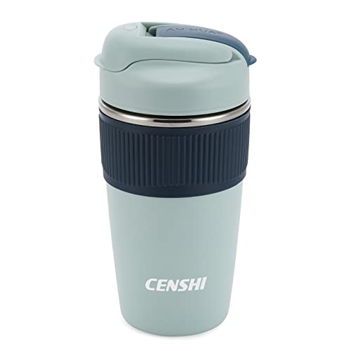 CENSHI 15 oz Stainless Steel Insulated Tumbler with Flip lid and straw,Vacuum Insulated Travel Coffee Cup for Hot and Cold Drinks,1 Pack,Blue