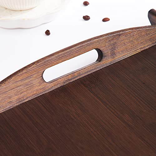 Kyraton Wood Serving Tray for Food Serving with Handles, Decorative Perfume Coffee Tea Table Living Room Wooden Kitchen Trays for Eating, Food Tray for Party Breakfast Kitchen Dinner