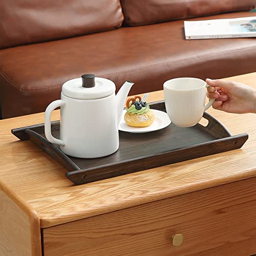 Kyraton Wood Serving Tray for Food Serving with Handles, Decorative Perfume Coffee Tea Table Living Room Wooden Kitchen Trays for Eating, Food Tray for Party Breakfast Kitchen Dinner