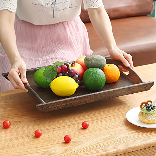 Kyraton Wood Serving Tray for Food Serving with Handles, Decorative Perfume Coffee Tea Table Living Room Wooden Kitchen Trays for Eating, Food Tray for Party Breakfast Kitchen Dinner