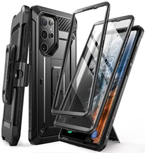 supcase unicorn beetle pro case for samsung galaxy s22 ultra 5g (2022 release), [extra front frame] full-body dual layer rugged belt-clip & kickstand case with built-in screen protector (black)