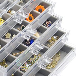 Watpot Acrylic Jewelry Box with 5 Drawers, Clear Earring Storage Organizer Display Case for Women Girls, Gray