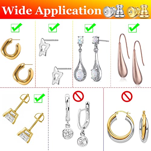 Moconar Locking Earring Backs for Studs, Hypoallergenic 18k Gold Bullet Earring Backs Replacements for Studs/Droopy Ears, Secure Locking Backing for Sensitive Ears (Silver 2pairs)