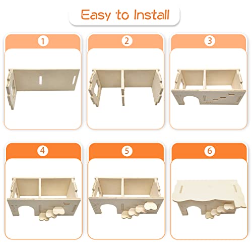 BNOSDM Wooden Hamster House with Steps Multi-Chamber Mouse Hideout Wood Guinea Pig Hut Hideaway with Ramp for Dwarf Syrian Hamsters Mice Rats Gerbils Small Animals (L)