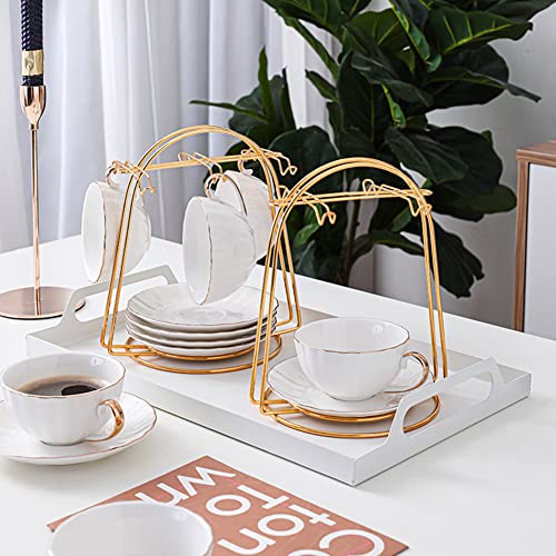 Rack Display Stand Service for Tea Cups, Gold Nordic Home Kitchen Tabletop Coffee Mug Holder, 4Cups Coffee Mugs & Tea Cup Storage Rack, Coffee Counter Bar Accessory & Kitchen Organizer Rack Type A