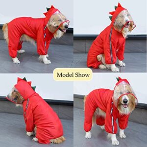 SEIS Dog Raincoat Hooded Dinosaur Pet Rain Wear Waterproof Frog Pet Poncho Breathable Dogs Suit Reflective Strap Pet Outfit for Small Medium Large Dogs (4XL (Back Length 55cm/21.6"), Red Dinosaur)