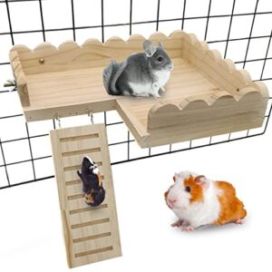 bnosdm wooden hamster platform for cage with ladder dwarf hamster standing platform wood rat cage accessories exercise toy for mouse guinea pig chinchilla gerbil squirrel (l)