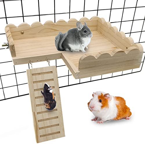 BNOSDM Wooden Hamster Platform for Cage with Ladder Dwarf Hamster Standing Platform Wood Rat Cage Accessories Exercise Toy for Mouse Guinea Pig Chinchilla Gerbil Squirrel (L)