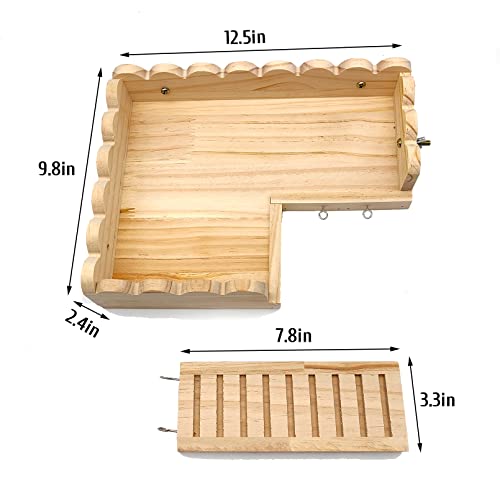 BNOSDM Wooden Hamster Platform for Cage with Ladder Dwarf Hamster Standing Platform Wood Rat Cage Accessories Exercise Toy for Mouse Guinea Pig Chinchilla Gerbil Squirrel (L)