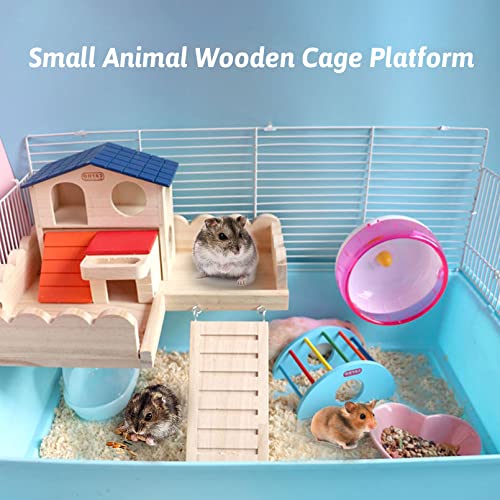 BNOSDM Wooden Hamster Platform for Cage with Ladder Dwarf Hamster Standing Platform Wood Rat Cage Accessories Exercise Toy for Mouse Guinea Pig Chinchilla Gerbil Squirrel (L)