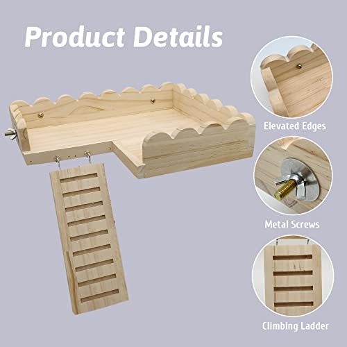 BNOSDM Wooden Hamster Platform for Cage with Ladder Dwarf Hamster Standing Platform Wood Rat Cage Accessories Exercise Toy for Mouse Guinea Pig Chinchilla Gerbil Squirrel (L)