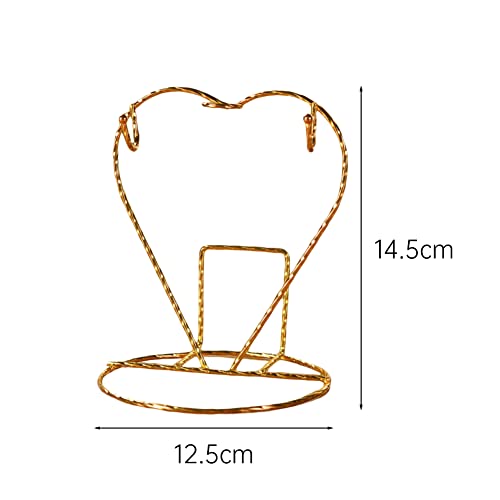 ikasus 2 Cups Stand Metal Cups Holders, Heart Shaped Cup and Saucer Holder Water Cup Drain Rack Household Kitchen Coffee Mugs & Tea Cup Storage Rack Stainless Steel Tabletop Coffee Mug Holder Gold