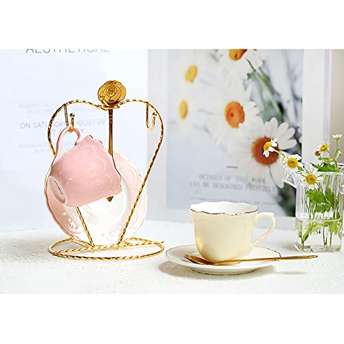 ikasus 2 Cups Stand Metal Cups Holders, Heart Shaped Cup and Saucer Holder Water Cup Drain Rack Household Kitchen Coffee Mugs & Tea Cup Storage Rack Stainless Steel Tabletop Coffee Mug Holder Gold