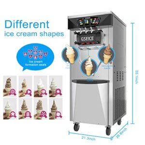 GSEICE 2500W Commercial Ice Cream Maker Machine, 6.8-8.4 Gal/H Soft Serve Machine with Precooling & Refrigeration at Night, Led Panel, 2+1 Flavors Soft Serve Ice Cream Maker with Two 8L Hoppers 2.0L Cylinders Puffing Shortage Alarm, 9 Magic Heads