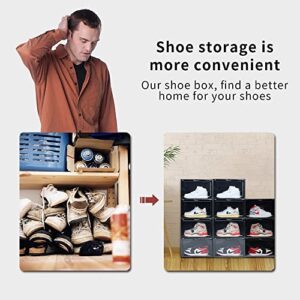 OMOPIN XL Shoe Storage Box,Drop Side Shoe Box,8 Pack Shoe Containers,Sneaker Display Case,Shoe Boxes Clear Plastic Stackable size13.4”x 10.6”x 8.3” Fit up to US 13 (Black 8 Pack)