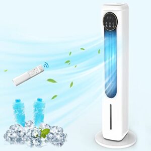 evaporative air cooler air conditioner portable with remote control, 50 degree oscillation, 3 speeds & adjustable modes, 15 hour timer with ice packs for home office school outdoor