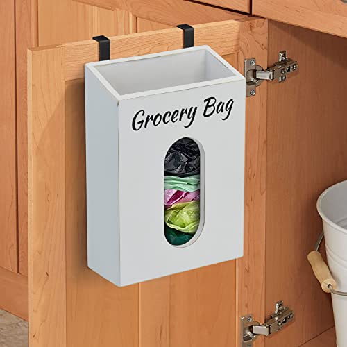 Rustic Wooden Grocery Bag Holder Wall Mounted, Plastic Bag Holder Organizer for Cabinet, Trash Bag Holder for Plastic Bags, Trash Bag Dispenser Organizer for Home & Kitchen Organization and Storage