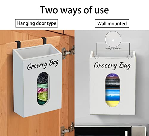 Rustic Wooden Grocery Bag Holder Wall Mounted, Plastic Bag Holder Organizer for Cabinet, Trash Bag Holder for Plastic Bags, Trash Bag Dispenser Organizer for Home & Kitchen Organization and Storage