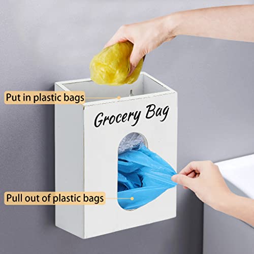 Rustic Wooden Grocery Bag Holder Wall Mounted, Plastic Bag Holder Organizer for Cabinet, Trash Bag Holder for Plastic Bags, Trash Bag Dispenser Organizer for Home & Kitchen Organization and Storage