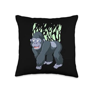 jungle gorilla i gorilla lover i children gorilla cartoon monkey i kids gorilla throw pillow, 16x16, multicolor