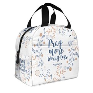 zoczos pray more worry less lunch box floral wreath bible quote christian verse faith style adult lunch box for work picnic sports travel