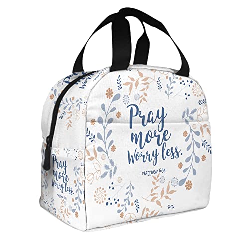 Zoczos Pray More Worry Less Lunch Box Floral Wreath Bible Quote Christian Verse Faith Style Adult Lunch Box for Work Picnic Sports Travel