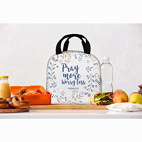 Zoczos Pray More Worry Less Lunch Box Floral Wreath Bible Quote Christian Verse Faith Style Adult Lunch Box for Work Picnic Sports Travel