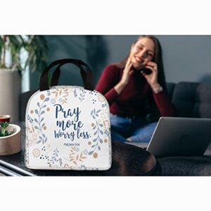 Zoczos Pray More Worry Less Lunch Box Floral Wreath Bible Quote Christian Verse Faith Style Adult Lunch Box for Work Picnic Sports Travel