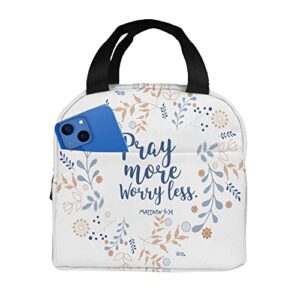 Zoczos Pray More Worry Less Lunch Box Floral Wreath Bible Quote Christian Verse Faith Style Adult Lunch Box for Work Picnic Sports Travel