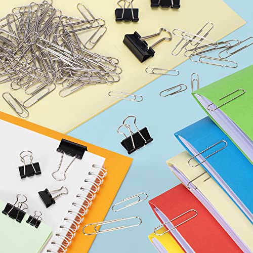 Paper Clips Binder Clips Set,450 PCS Sliver Paperclips and Black Binder Clips,Assorted Sizes Jumbo, Medium,Small for School,Office, Classroom, Home Document Organizing Supplies