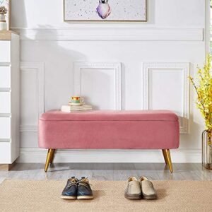 Ball & Cast Upholstered Velvet Storage Bench 44" W x 16" D x 18" H Rose, Set of 1 Upholstered Velvet Ottoman,Footrest 18" W x 15.75" D x 17.5" H Rose,Golden Powder Coating Legs Set of 1