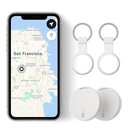 Key Finder Locator, Tracker for Keys and Wallets 2 Pack Two-Way Anti-Lost Alarm Phone Finder with Key Chain and Silicone Protective Case, Fit for Android/iOS (White)