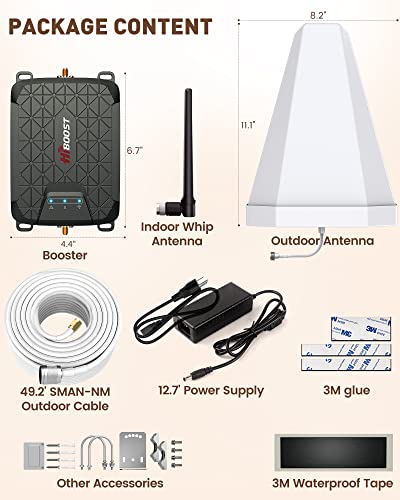 HiBoost Mini Cell Signal Booster for Verizon, AT&T, T-Mobile| Up to 1500 Sq Ft/One Room| High Power Outdoor Receiving Antenna| 5G/4G/3G LTE| Band 5, 12/17, 13|App Service + Install| FCC Approved