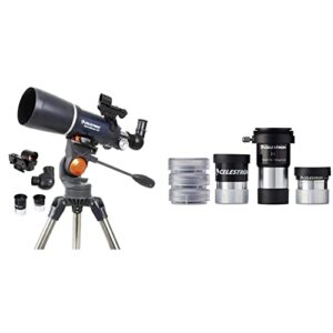 celestron - astromaster 80azs refractor telescope - fully-coated glass optics - adjustable-height tripod - bonus astronomy software package & astromaster telescope accessory kit