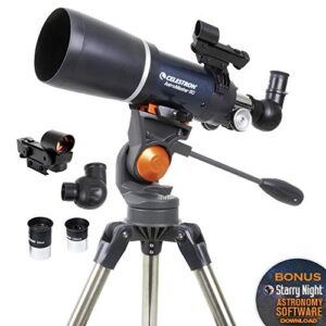 Celestron - AstroMaster 80AZS Refractor Telescope - Fully-Coated Glass Optics - Adjustable-Height Tripod - Bonus Astronomy Software Package & AstroMaster Telescope Accessory Kit